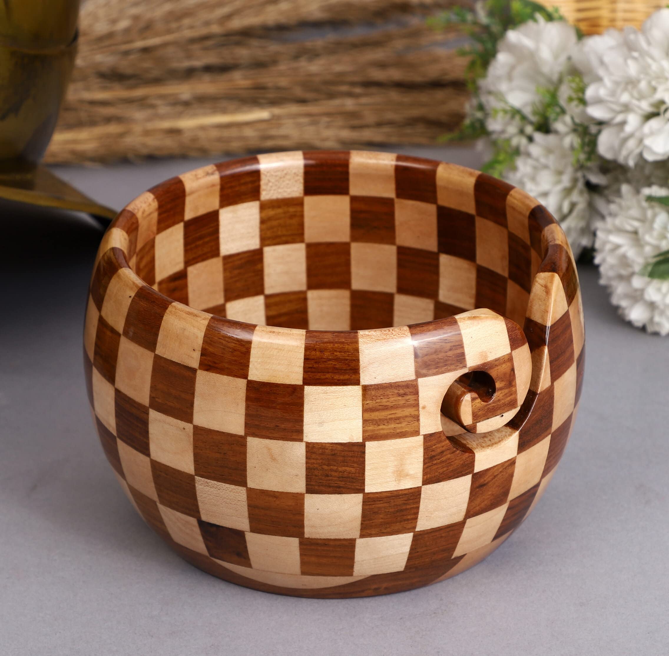 Bhartiya Handicrafts Natural Wooden Yarn Bowl | Home Decoration, for Yarn Storage Bowl | Yarn Holder Bowls for Knitting (Yarb Bowl 2)