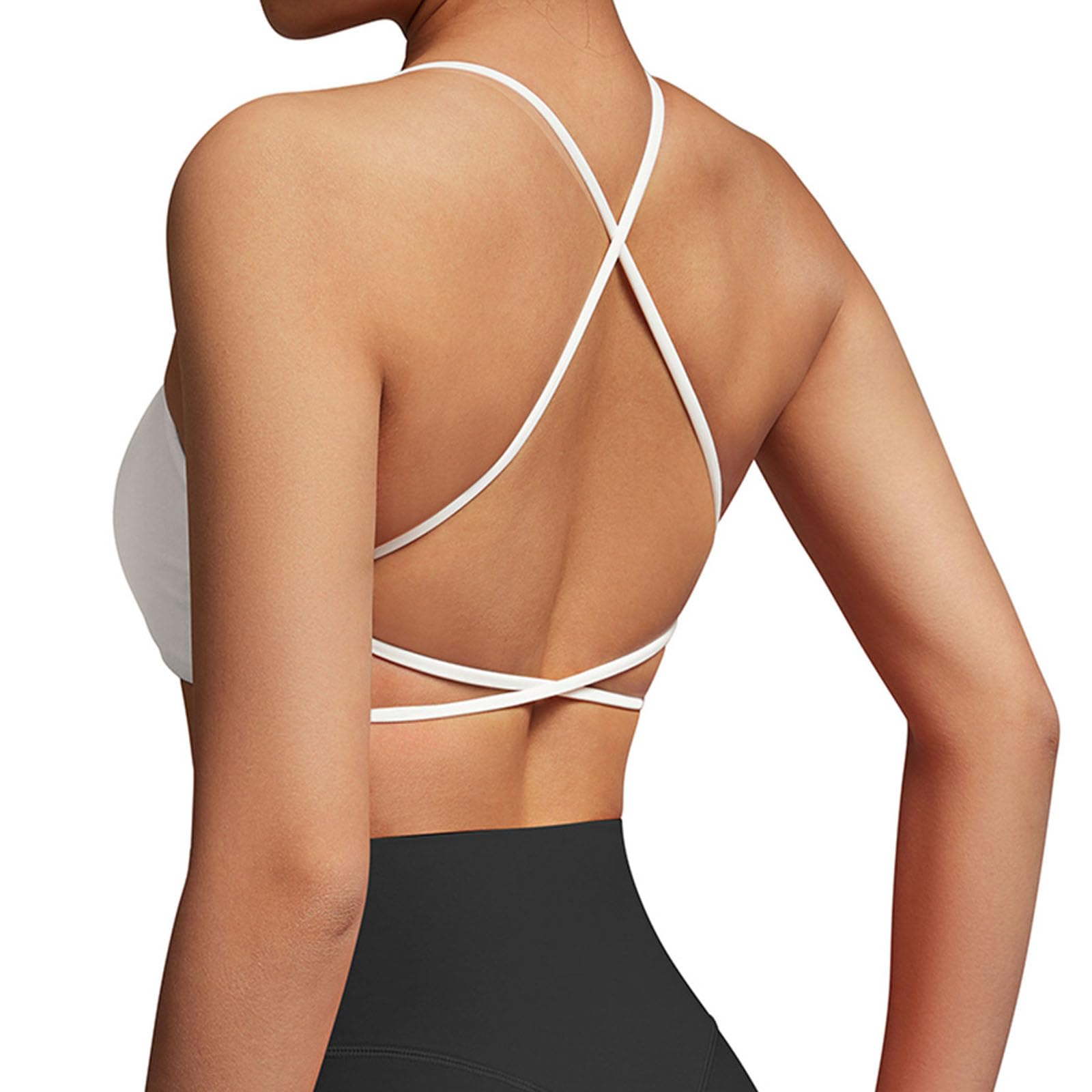 SUUKSESS Women 2 Piece Open Back Sports Bra Pack Strappy Workout Gym Yoga Crops (White & Black, L)
