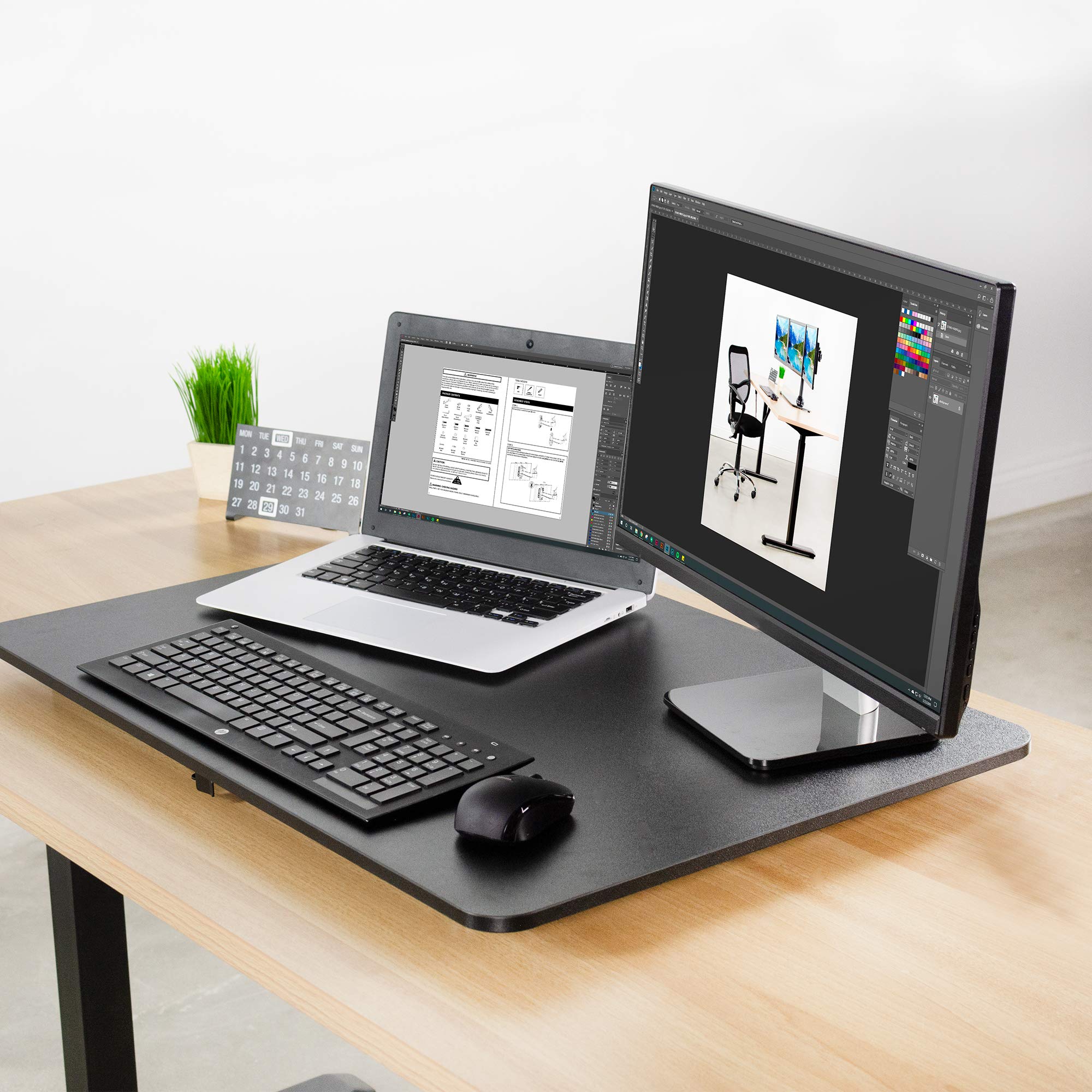 VIVO Black Ultra-Slim Single Top Height Adjustable 31 inch Standing Desk Converter, Compact Sit Stand Desktop Riser for Monitor or Laptop, DESK-V000I