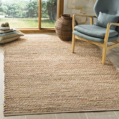 SAFAVIEH Cape Cod Collection 4' x 6' Natural/Multi CAP307B Handmade Boho Braided Stripe Jute Area Rug