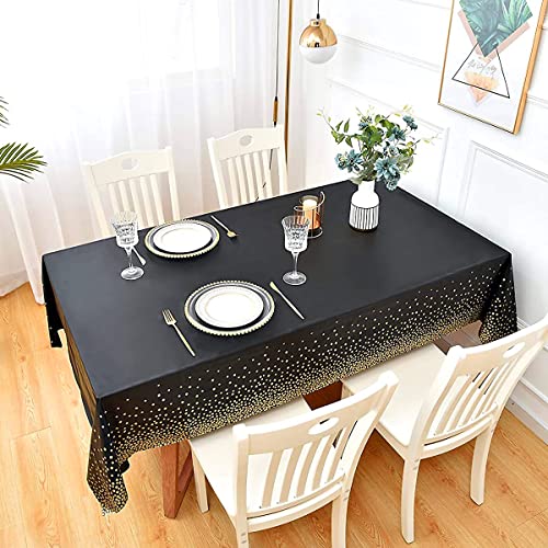 Jepeux 2 Packaging Black and Gold Plastic Tablecloth, 54 inch x108 inch Rectangular Disposable dot Party Table Cover, Suitable for Birthday, Graduation, Restaurant, Wedding Decoration Tablecloth