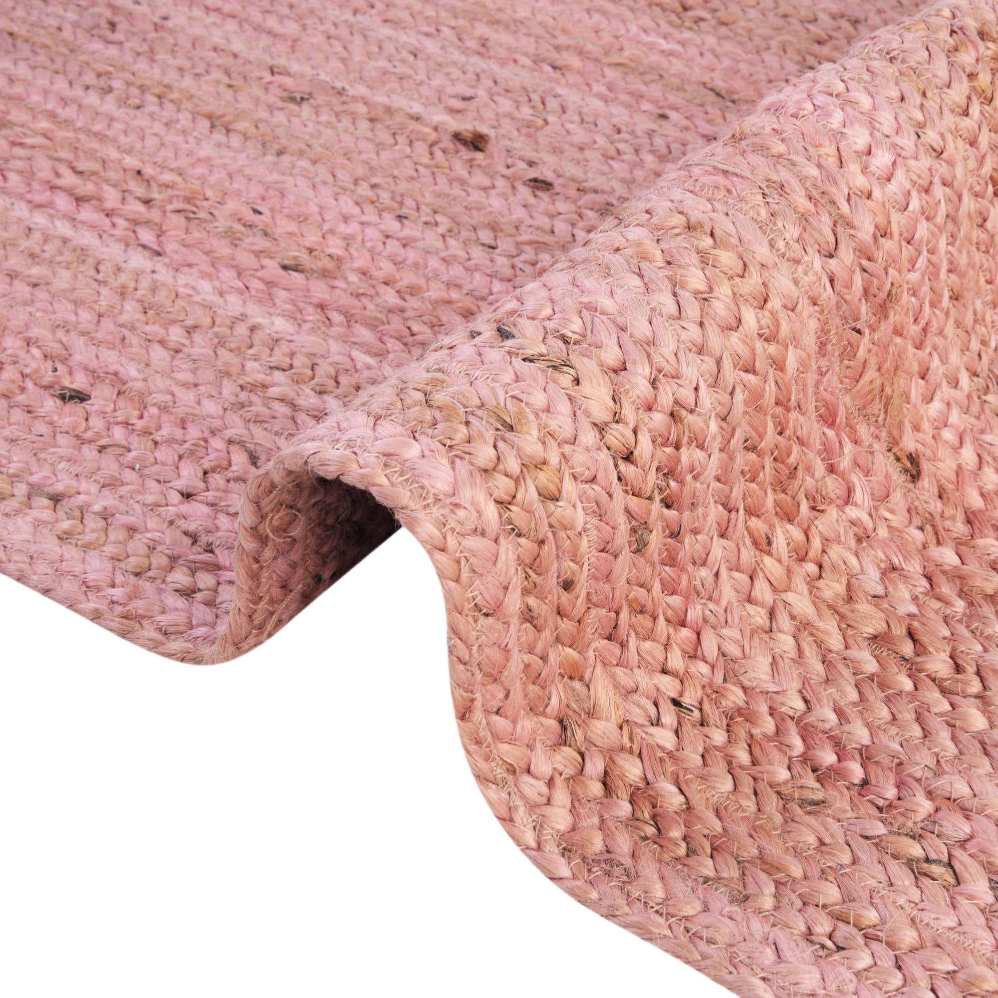 Agro Richer Handwoven Jute Area Rug, 4x6 ft. Natural Pink Yarn- Rustic Vintage Beige Braided Reversible Rectangular Rugs for Bedroom, Kitchen, Living Room, Farmhouse