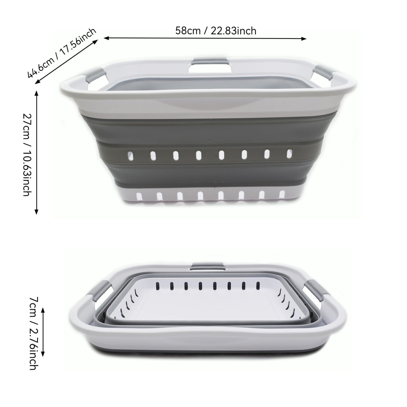 SAMMART 42L (11 gallon) Collapsible Plastic Laundry Basket - Foldable Pop Up Storage Container/Organizer - Portable Washing Tub - Space Saving Hamper/Basket (1, White/Grey)