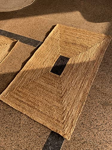 Durrie India Hand Woven Jute Braided Rug 6' x 4' Natural Box Pattern Farmhouse Accent Rugs for Living Room, Kitchen, Bedroom Area Rug (72x48 Inches)
