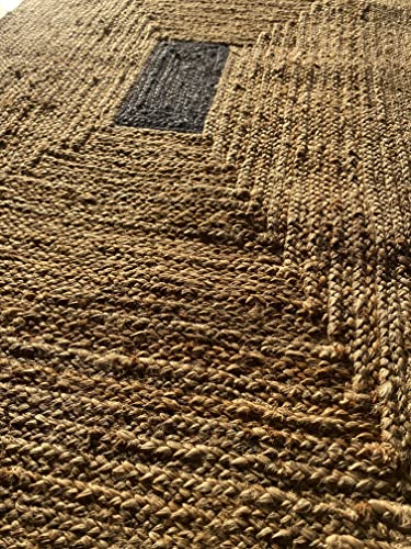 Durrie India Hand Woven Jute Braided Rug 6' x 4' Natural Box Pattern Farmhouse Accent Rugs for Living Room, Kitchen, Bedroom Area Rug (72x48 Inches)