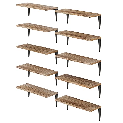 Wallniture Arras Floating Shelves for Wall Decor, 17"x 6" Bookshelf Living Room Decor, Kitchen Organization and Storage, Wall Shelves, Office Shelves Burnt Set of 10