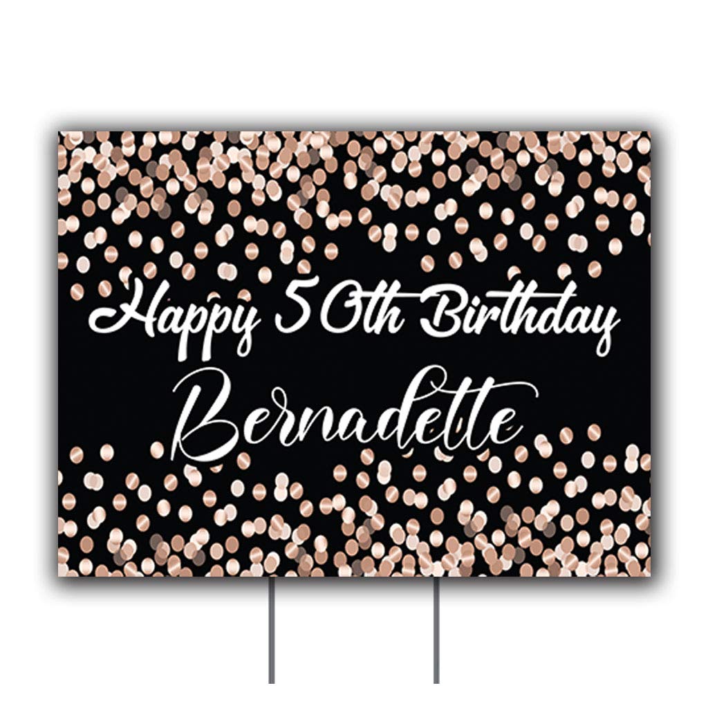 Happy 50th Birthday Personalized Yard Sign, Black and Rose Gold Birthday Lawn Decoration