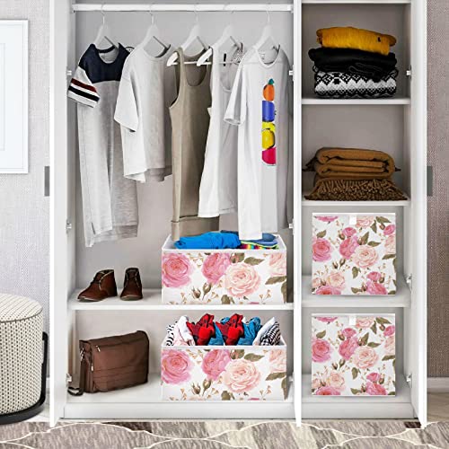 Rectangular Storage Baskets ,Flower Rose Fabric Storage Bin Organizer,Collapsible Storage Basket for Toy, Clothes,Books.Shelves Basket