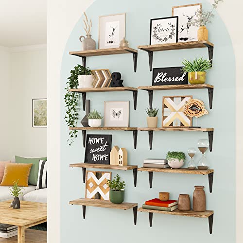 Wallniture Arras Floating Shelves for Wall Decor, 17"x 6" Bookshelf Living Room Decor, Kitchen Organization and Storage, Wall Shelves, Office Shelves Burnt Set of 10