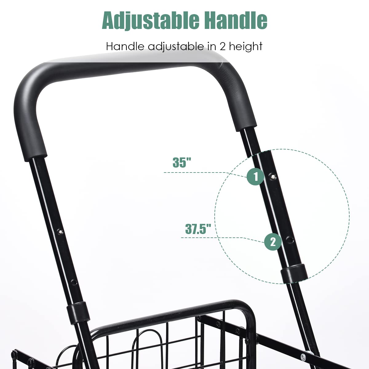Byroce Utility Folding Shopping Cart, Light Weight Trolley with Handle, Large Grocery Utility Cart with Swiveling Wheels and Dual Storage Baskets, Ideal for Laundry Book Luggage Travel (Black)