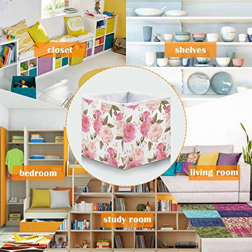 Rectangular Storage Baskets ,Flower Rose Fabric Storage Bin Organizer,Collapsible Storage Basket for Toy, Clothes,Books.Shelves Basket