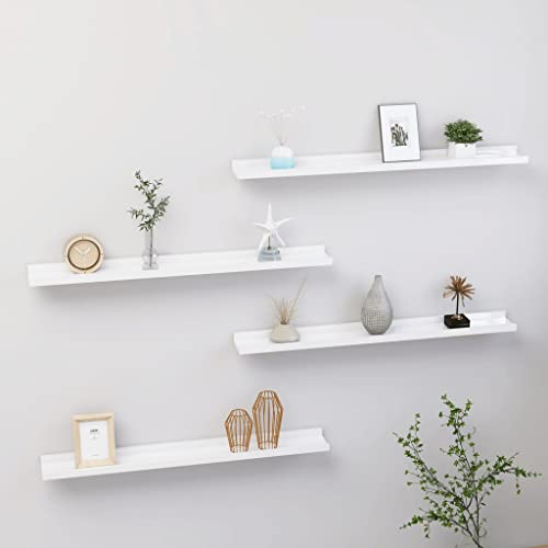 SunshineFace Long Floating Shelves Set of 4, High Gloss Wall Mounted Picture Ledge Floating Shelf, Wall Shelves for Bedroom, Living Room, Office, Nursery, Kitchen Storage(White, 31.5"x3.5"x1.2")