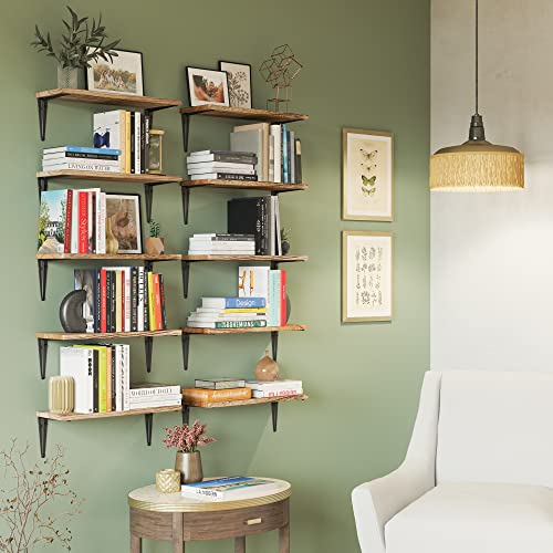 Wallniture Arras Floating Shelves for Wall Decor, 17"x 6" Bookshelf Living Room Decor, Kitchen Organization and Storage, Wall Shelves, Office Shelves Burnt Set of 10