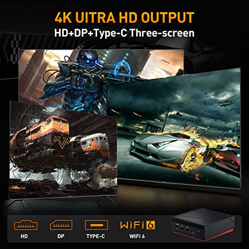 Kinhank Mini PC Game Box, Super Console X PC Chili Video Games Console Built in 120000+Games, AMD Ryzen 5 4500U, Win11Pro & Batocera 33 System in 1, 16G DDR4 RAM, 4K Three-Screen Display (1 Gamepad)