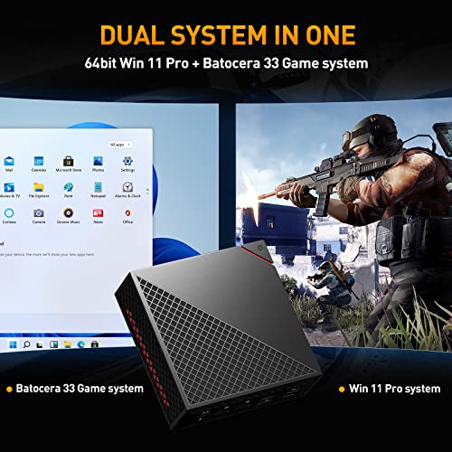 Kinhank Mini PC Game Box, Super Console X PC Chili Video Games Console Built in 120000+Games, AMD Ryzen 5 4500U, Win11Pro & Batocera 33 System in 1, 16G DDR4 RAM, 4K Three-Screen Display (1 Gamepad)