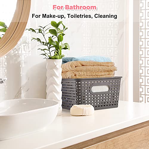 AREYZIN Sef of 12- Plastic Strage Baskets for Organizing 6 Pack + Lidded Storage Baskets Plastic Bins Organizer Containers 6 Pack