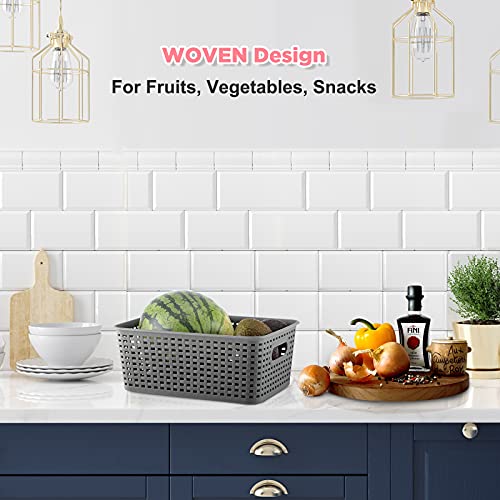 AREYZIN Sef of 12- Plastic Strage Baskets for Organizing 6 Pack + Lidded Storage Baskets Plastic Bins Organizer Containers 6 Pack