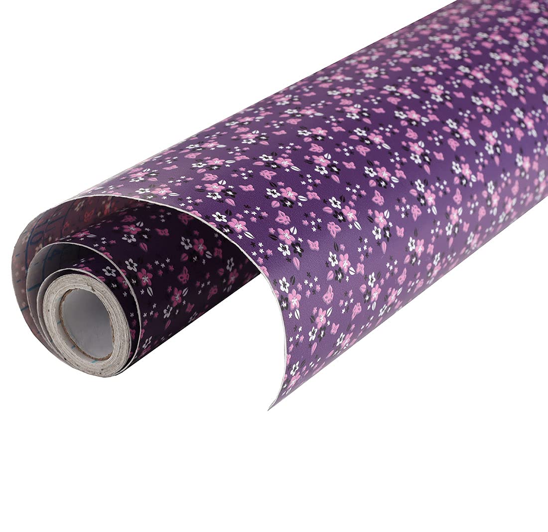 Decorative Self Adhesive Purple Floral Shelf Liner Contact Paper for Cabinets Dresser Drawer Table Desk Furniture Walls Decal 17.7X117 Inches