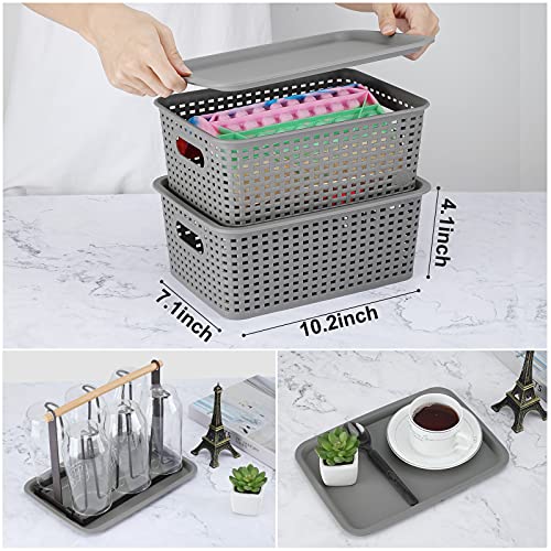 AREYZIN Sef of 12- Plastic Strage Baskets for Organizing 6 Pack + Lidded Storage Baskets Plastic Bins Organizer Containers 6 Pack