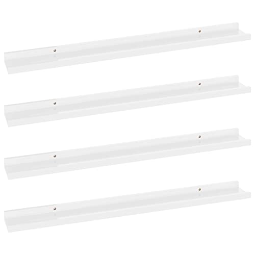 SunshineFace Long Floating Shelves Set of 4, High Gloss Wall Mounted Picture Ledge Floating Shelf, Wall Shelves for Bedroom, Living Room, Office, Nursery, Kitchen Storage(White, 31.5"x3.5"x1.2")