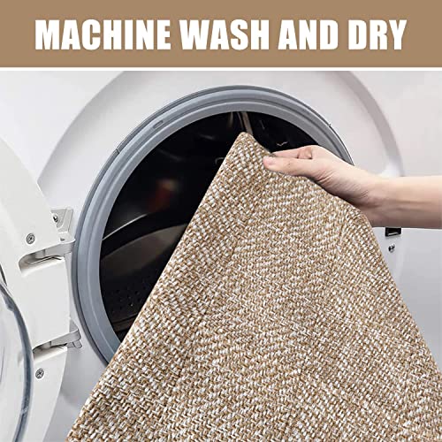 Collive Hallway Runner Rug, 2' x 6' Hand-Woven Reversible Washable Entryway Rug, Tan Cotton Modern Farmhouse Laundry Room Rug Long Carpet for Bathroom Sink Foyer Bedroom