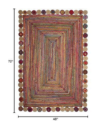SAFAVIEH Cape Cod Collection Accent Rug - 4' x 6', Red & Multi, Handmade Boho Braided Jute & Cotton, Ideal for High Traffic Areas in Entryway, Living Room, Bedroom (CAP201A)