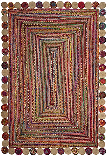 SAFAVIEH Cape Cod Collection Accent Rug - 4' x 6', Red & Multi, Handmade Boho Braided Jute & Cotton, Ideal for High Traffic Areas in Entryway, Living Room, Bedroom (CAP201A)