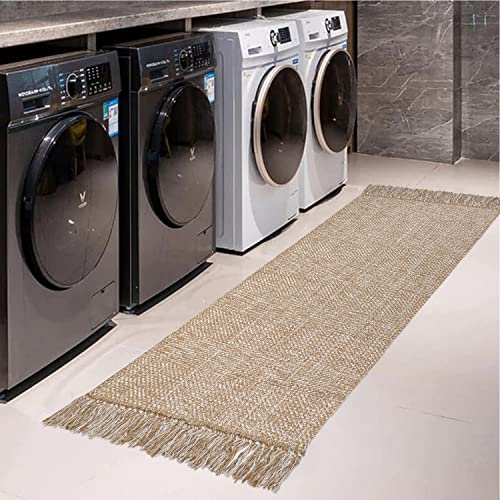 Collive Hallway Runner Rug, 2' x 6' Hand-Woven Reversible Washable Entryway Rug, Tan Cotton Modern Farmhouse Laundry Room Rug Long Carpet for Bathroom Sink Foyer Bedroom
