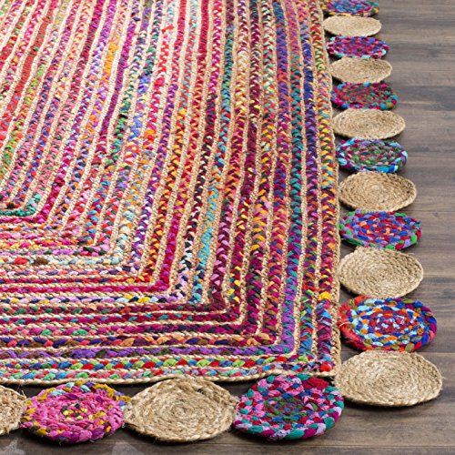 SAFAVIEH Cape Cod Collection Accent Rug - 4' x 6', Red & Multi, Handmade Boho Braided Jute & Cotton, Ideal for High Traffic Areas in Entryway, Living Room, Bedroom (CAP201A)