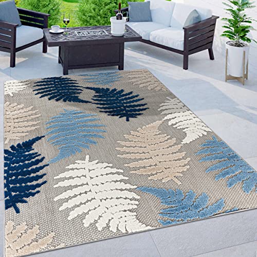 Rugshop Seville Floral Leaves Non-Shedding Patio Deck Backyard Indoor/Outdoor Area Rug 5' x 7' Blue