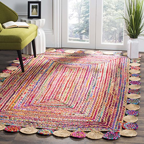SAFAVIEH Cape Cod Collection Accent Rug - 4' x 6', Red & Multi, Handmade Boho Braided Jute & Cotton, Ideal for High Traffic Areas in Entryway, Living Room, Bedroom (CAP201A)