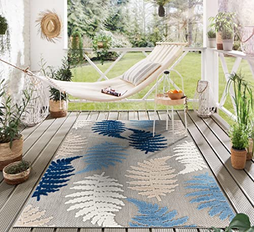 Rugshop Seville Floral Leaves Non-Shedding Patio Deck Backyard Indoor/Outdoor Area Rug 5' x 7' Blue