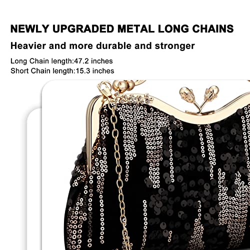 Rkrouco Evening Bag Satin Beaded Sequins Clutch Purse Party Wedding Purse-Black