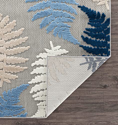Rugshop Seville Floral Leaves Non-Shedding Patio Deck Backyard Indoor/Outdoor Area Rug 5' x 7' Blue
