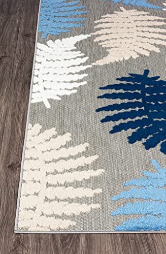 Rugshop Seville Floral Leaves Non-Shedding Patio Deck Backyard Indoor/Outdoor Area Rug 5' x 7' Blue