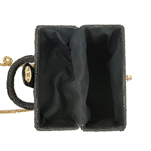Handwoven Rattan Bag, Natural & Elegant Vintage Purse Bag Beach Sea Handbag Holiday Bag Casual Handbag (Black)