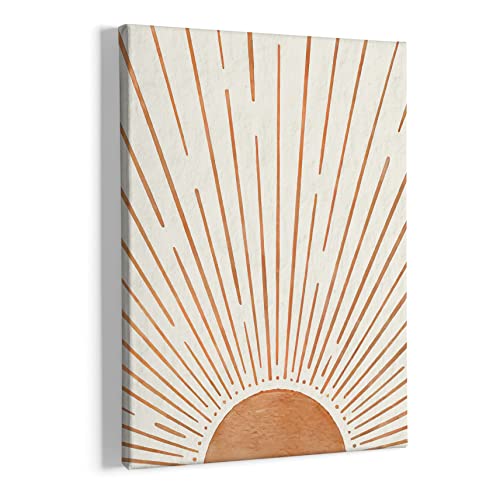 HIWX Vintage Abstract Boho Sun Framed Canvas Painting Wall Art Decor, Bohemia Boho Sunrise Sunshine Wall Art Artwork Home Decoration For Living Room Yoga Bedroom Bathroom 11x14 Inch