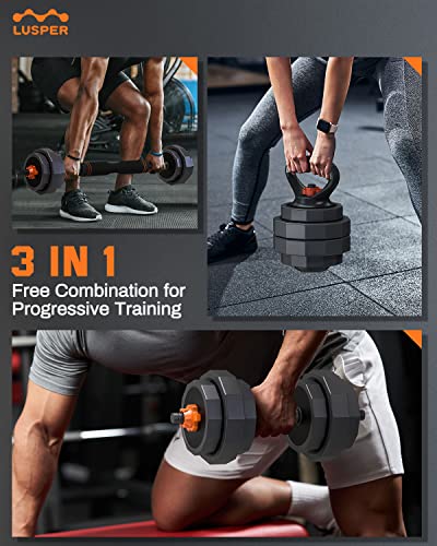 Lusper Dumbbell Set Adjustable Weights, 66LB Free Weight with 3 Modes, for Home Gym, Multiweight Used as Barbell, Kettlebell Star Collars, Fitness Exercise Equipment Men and Women