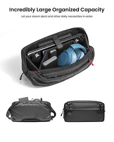 tomtoc Carrying Case for Steam Deck Console & Accessories, Protective Shoulder Bag Pouch with Pockets Fit Console, Original AC Charger Adapter, Original Dock, Lightweight Everyday Carry Bag for Travel