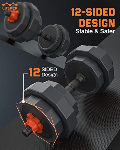 Lusper Dumbbell Set Adjustable Weights, 66LB Free Weight with 3 Modes, for Home Gym, Multiweight Used as Barbell, Kettlebell Star Collars, Fitness Exercise Equipment Men and Women
