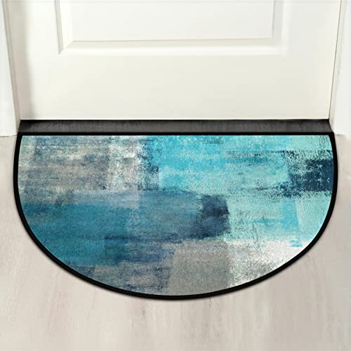 Door Mat Turquoise and Grey Entryway Rug Half Round Kitchen mat Non-Slip Entrance Way Rug Front Half Circle Rugs for Kitchen, Shower Room, Bedroom,Living Room 36 * 24in