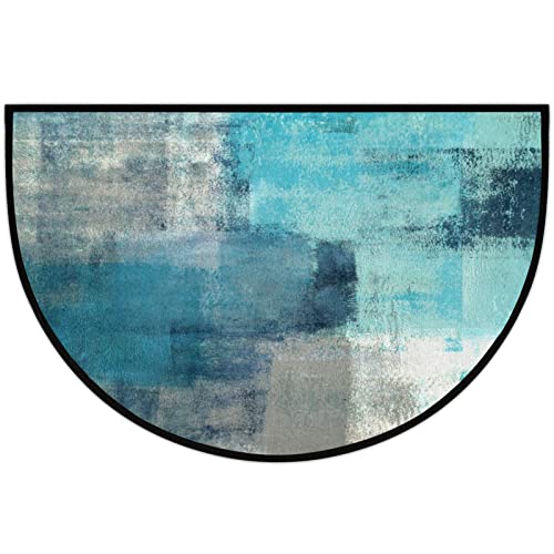 Door Mat Turquoise and Grey Entryway Rug Half Round Kitchen mat Non-Slip Entrance Way Rug Front Half Circle Rugs for Kitchen, Shower Room, Bedroom,Living Room 36 * 24in