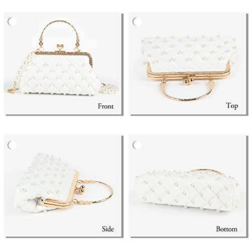 Emprier Women Beaded Evening Handbag Pearl Decoration Cute Clutch Purse Small Bridal Wedding Tote Bags