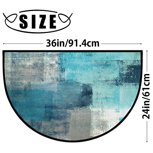 Door Mat Turquoise and Grey Entryway Rug Half Round Kitchen mat Non-Slip Entrance Way Rug Front Half Circle Rugs for Kitchen, Shower Room, Bedroom,Living Room 36 * 24in