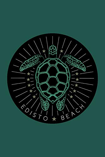 Edisto Beach, South Carolina, Neon Turtle, Contour (Canvas Deluxe Tote Bag, Faux Leather Handles & Zip Pocket)