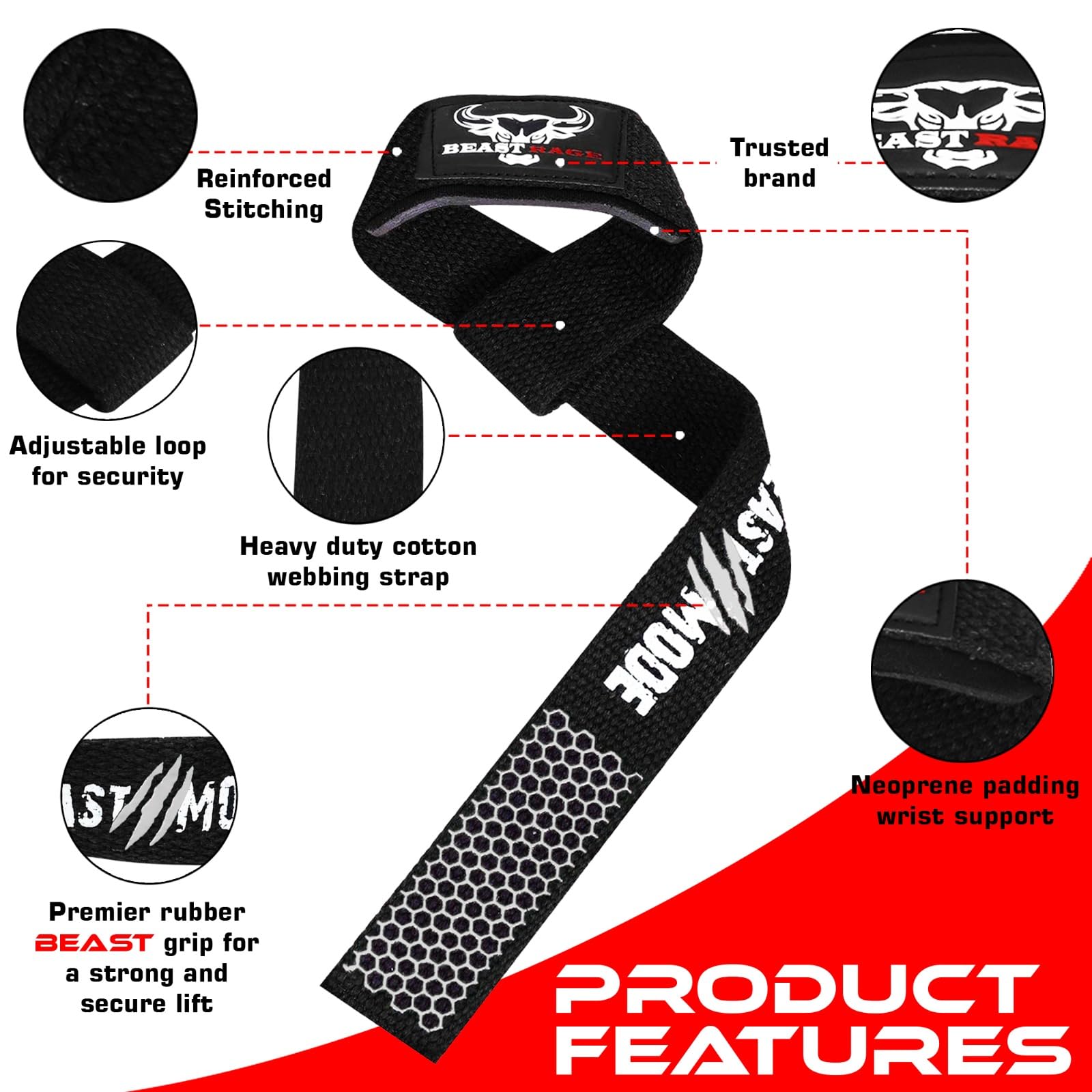 BEAST RAGE Lifting Wrist Straps for Weightlifting, Weight Lifting Straps Gym Power Workouts Lifting Straps Padded Cotton Men Women Supportive Lift Deadlift Straps Hard Pull Exercise Straps (White silicone)