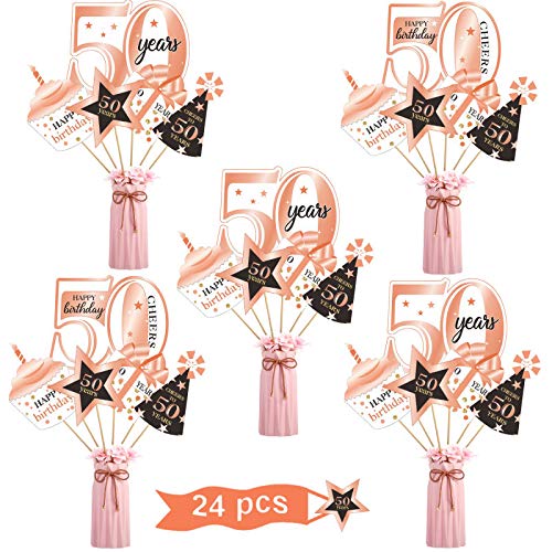 Blulu Birthday Centerpieces for Tables Birthday Decorations Set Birthday Party Sticks Table Cake Toppers Anniversary Party Decorations for Women
