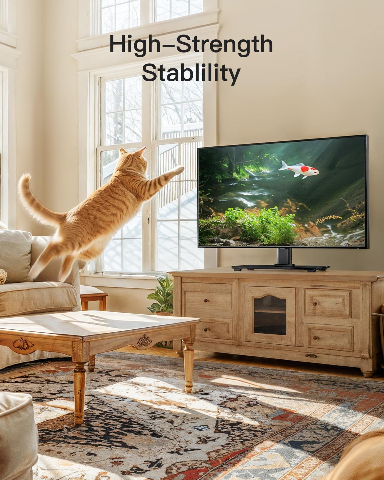 PERLESMITH Universal TV Stand - Table Top TV Stand for 32-55 inch LCD LED TVs - Height Adjustable TV Base Stand with Tempered Glass Base & Wire Management, VESA 400x400mm
