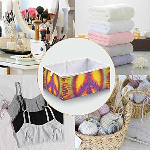 Tie Dye Peace Sign Storage Basket Storage Bin Rectangular Collapsible Shelves Basket Large Toy Chest Organizer for Home Office Dormroom
