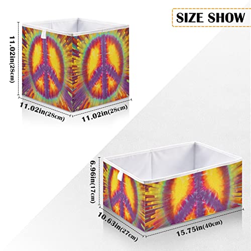 Tie Dye Peace Sign Storage Basket Storage Bin Rectangular Collapsible Shelves Basket Large Toy Chest Organizer for Home Office Dormroom